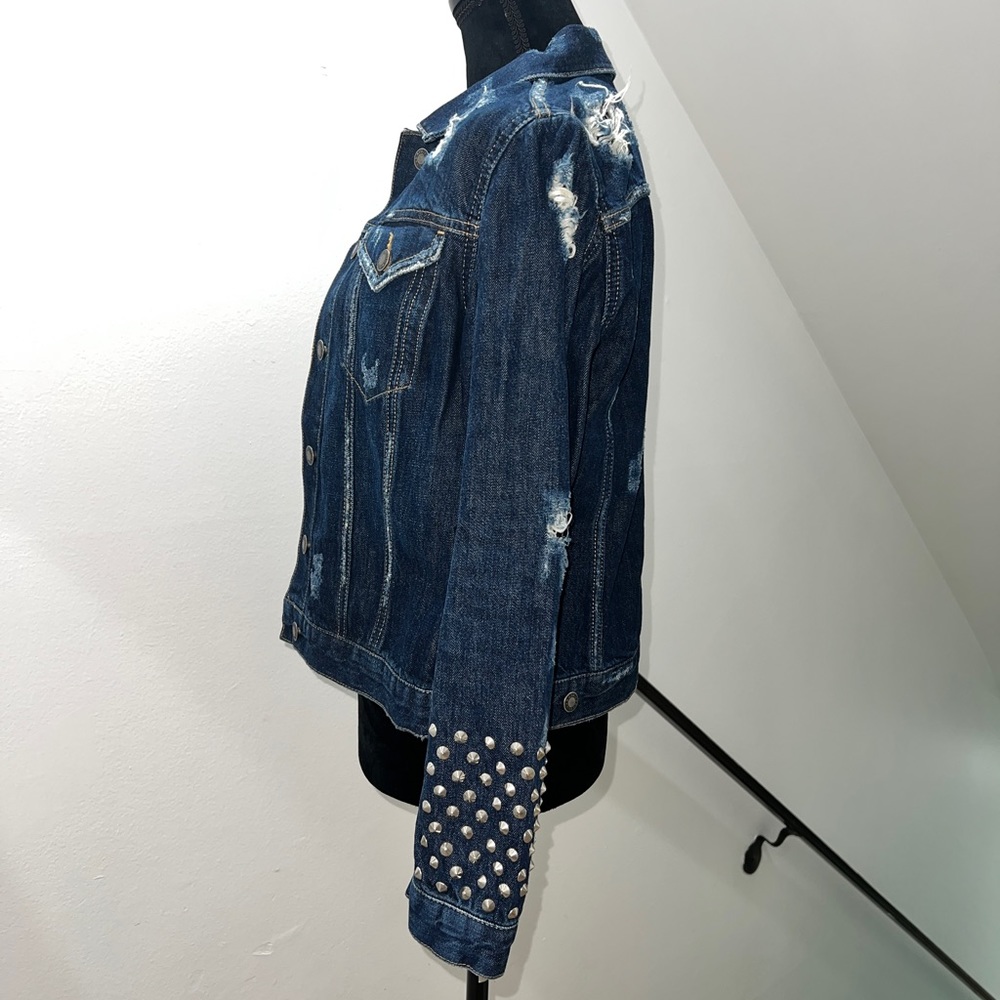 Sandro Spiked Biker Denim Jacket - Gem